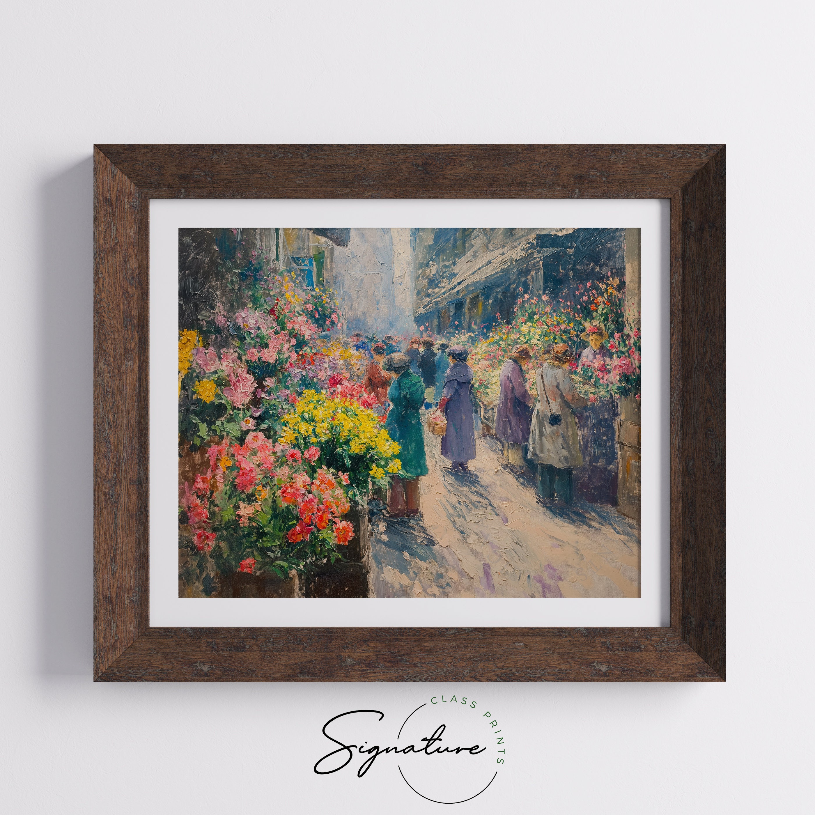 Printable Busy Flower Market Painting Vibrant Floral Scene, Bustling ...