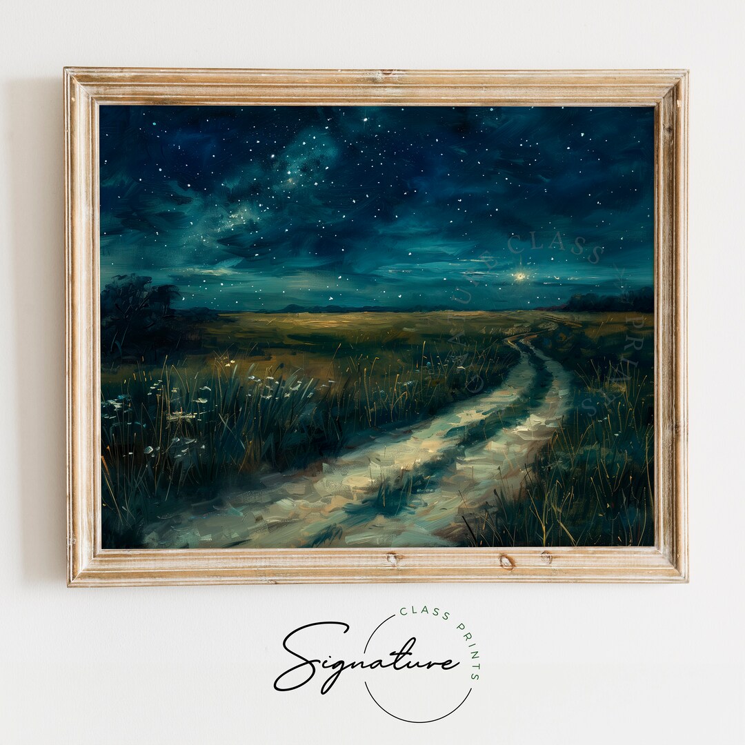 Starry Night Field Walk Printable Wall Art Rustic Country Path Under ...