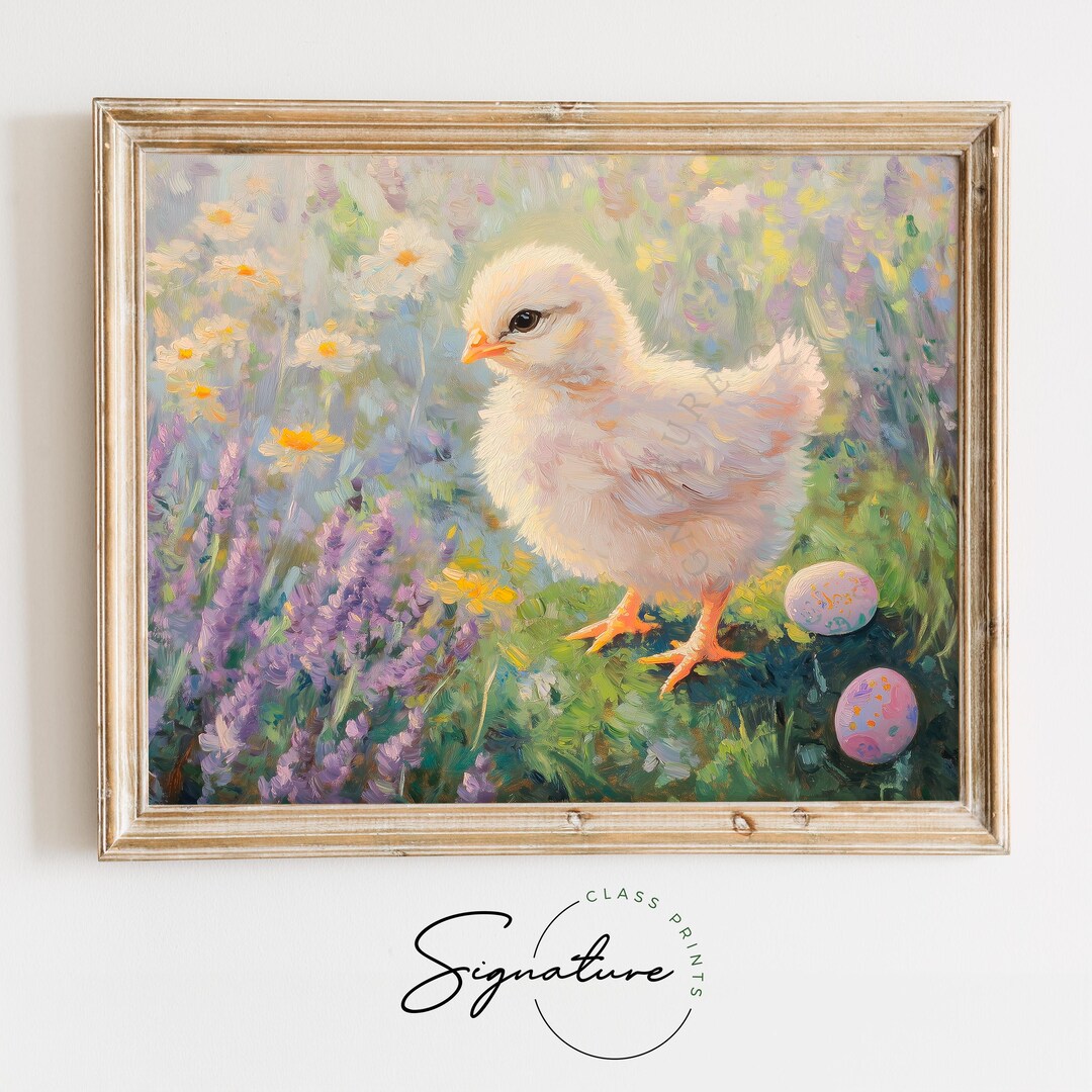Baby Chick Standing in a Spring Meadow, Easter Farmhouse Printable ...