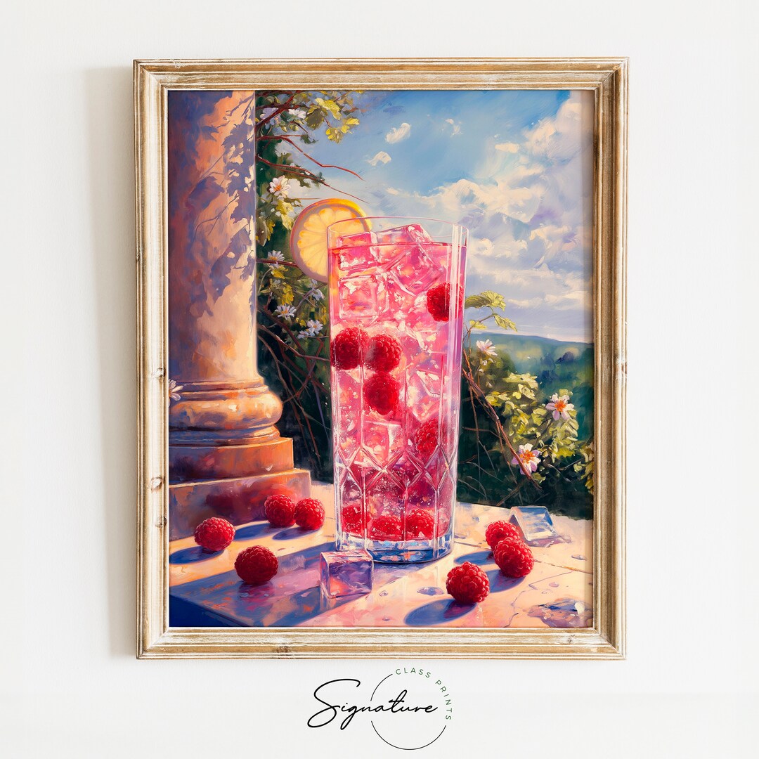 Printable Ice Cold Raspberry Lemonade in Tall Glass Painting - Summer ...