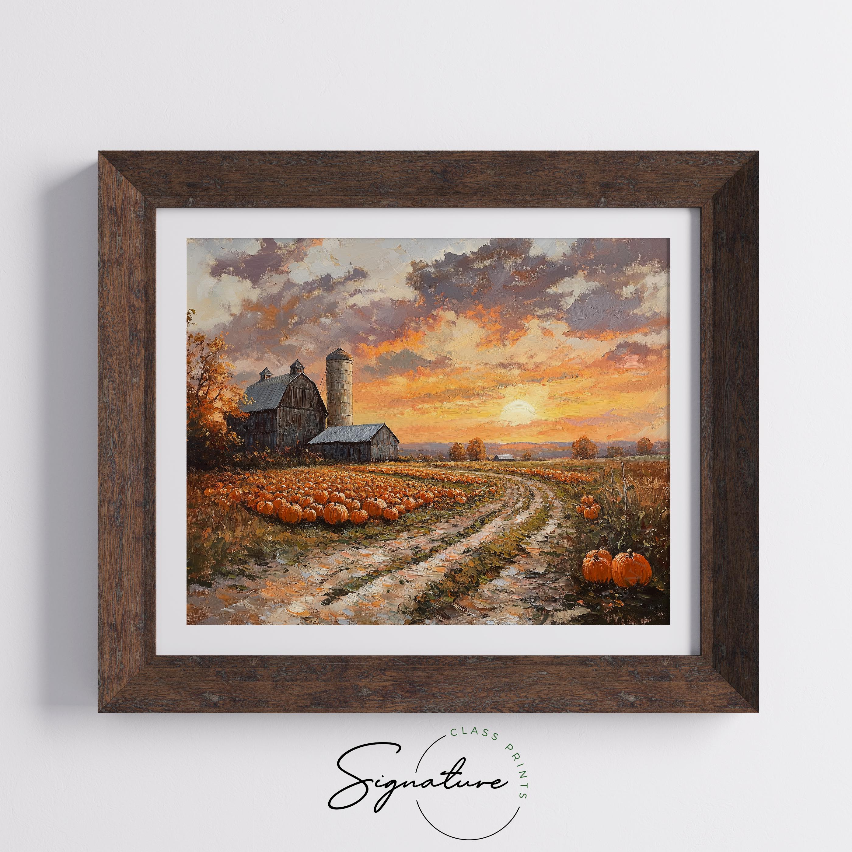 Vintage Harvest Farm Wall Art, Pumpkin Patch at Sunset Print, Rustic ...
