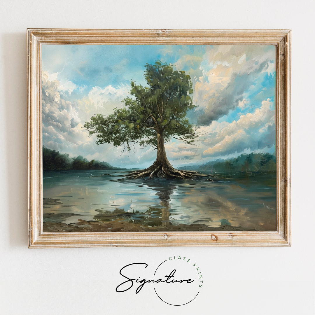 Printable Solitary Sycamore Tree in Flooded Riverside - Scenic Wall Art ...