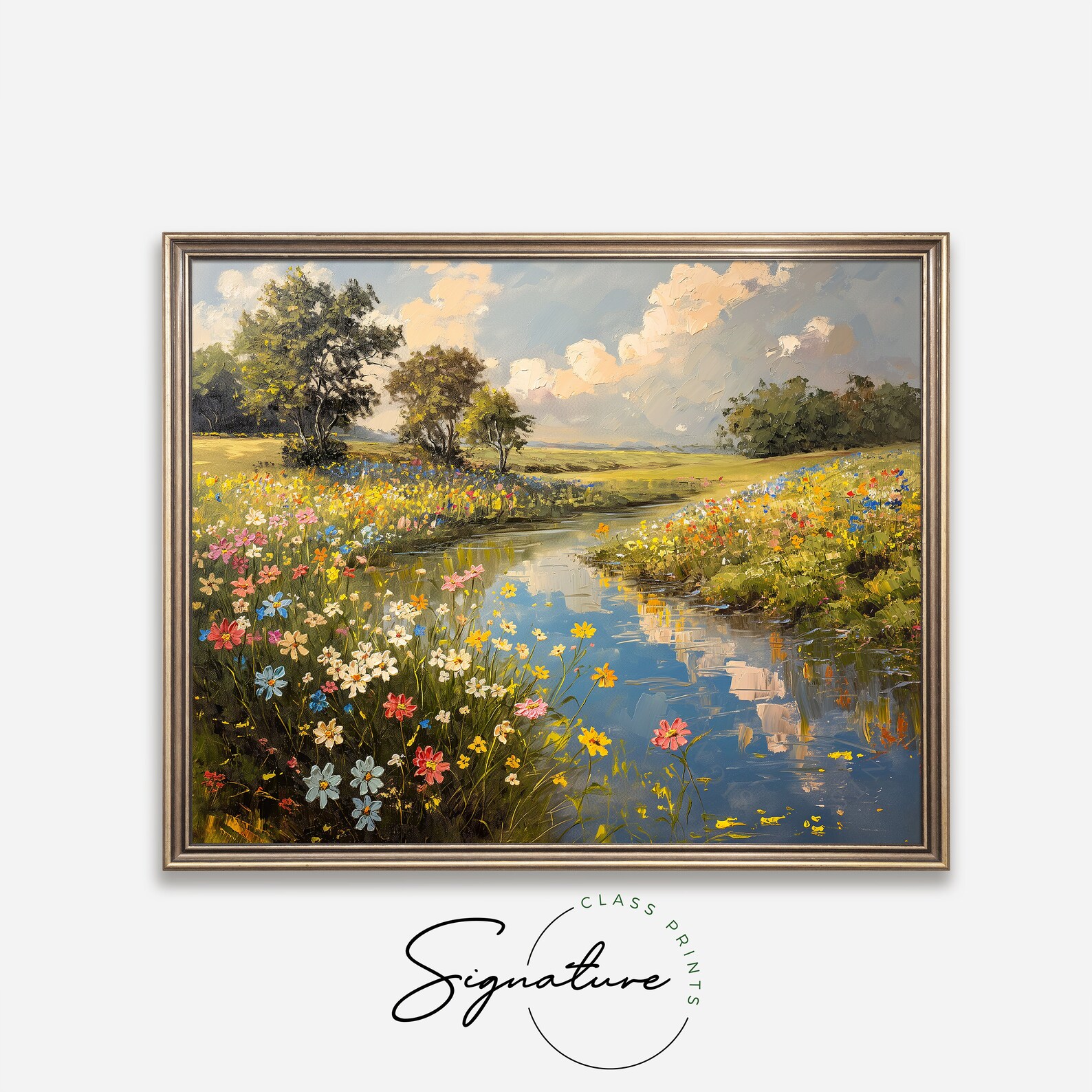 Printable Tranquil Wildflower Stream Scenic Flower Meadow Art, Summer ...