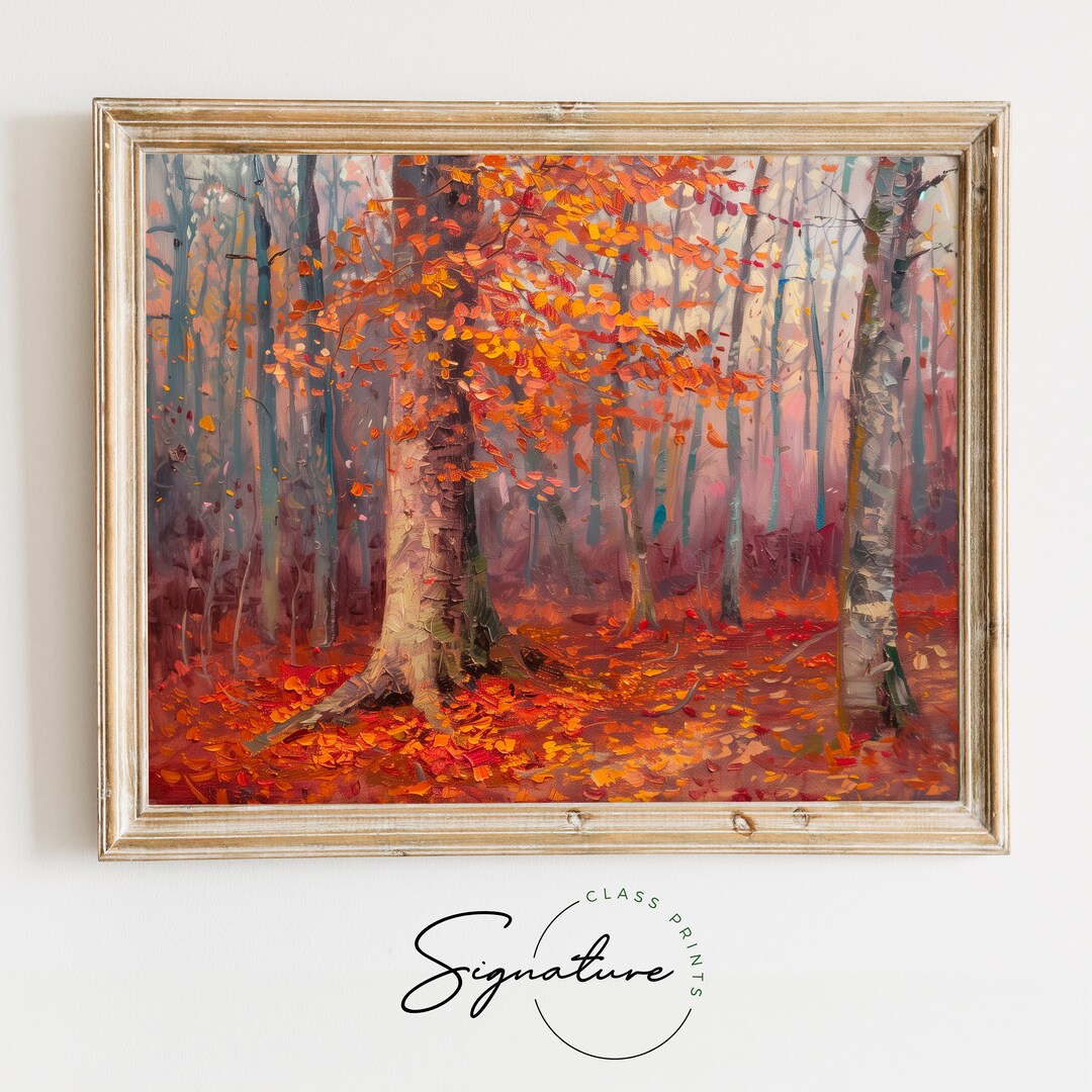 Printable Beech Tree in Autumn Forest Painting Rich Fall Colors, Nature ...