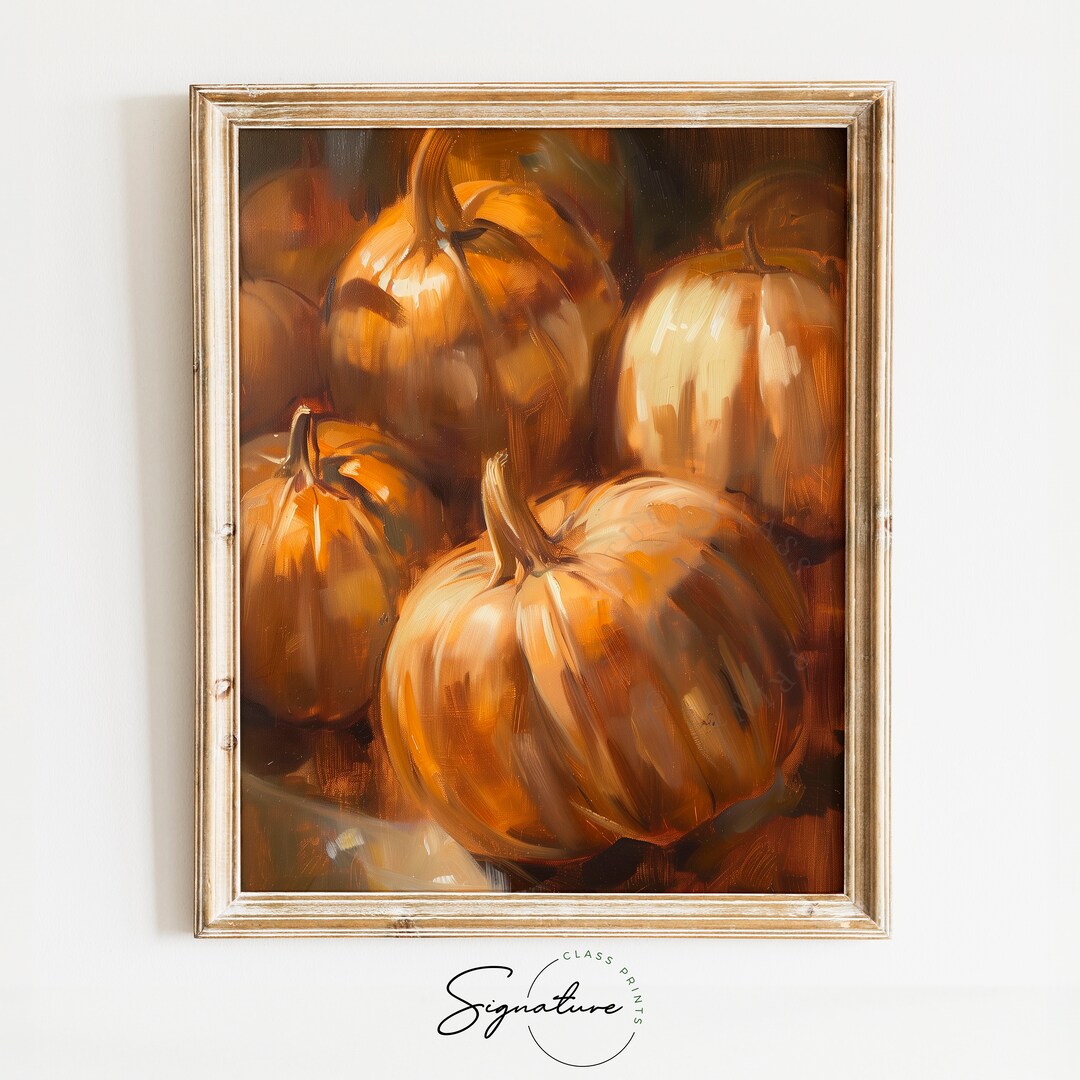 Printable Pumpkin Cluster Painting Warm Evening Light, Autumn Harvest ...
