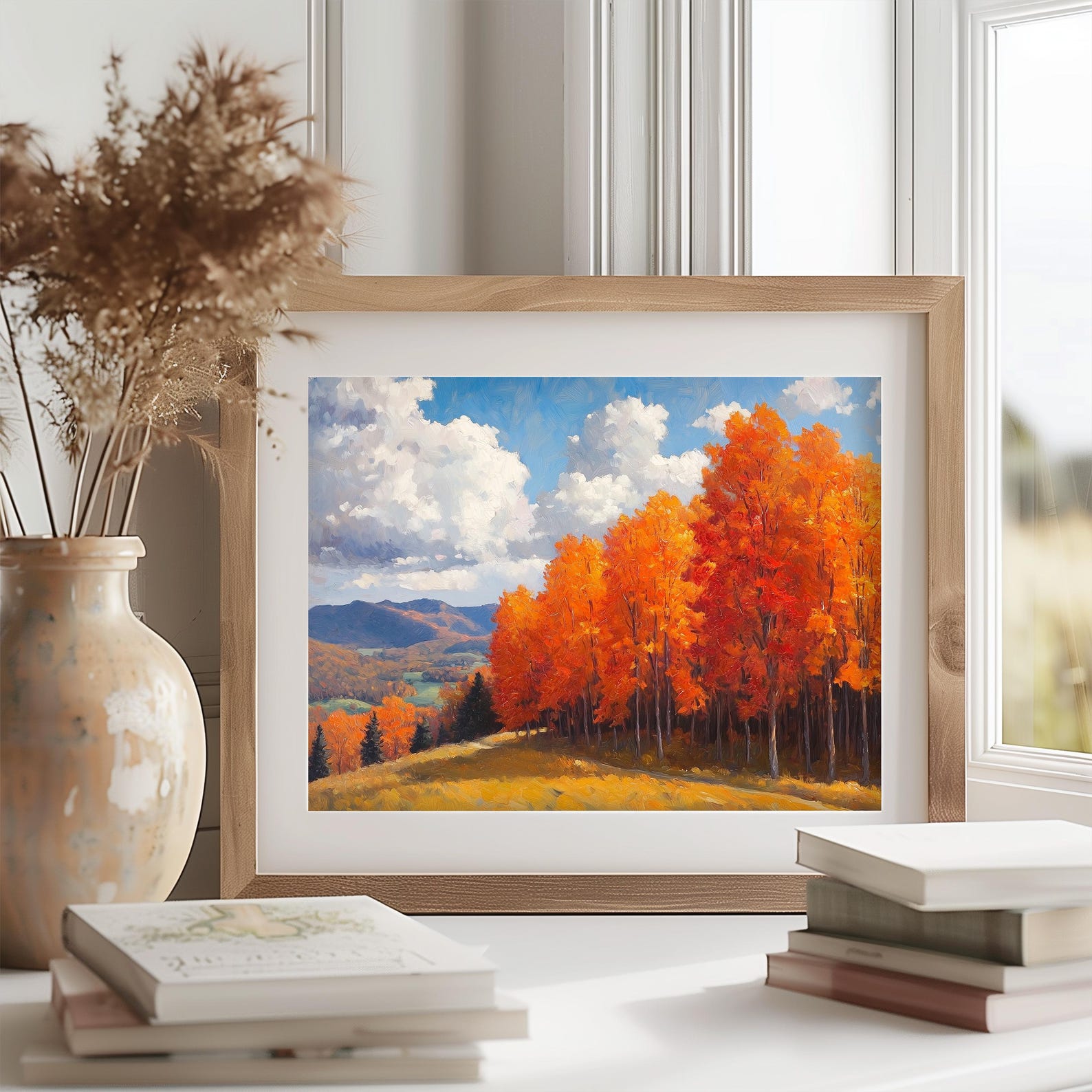 Autumn Maple Trees in Vermont Painting, Warm Fall Landscape, Earthy ...