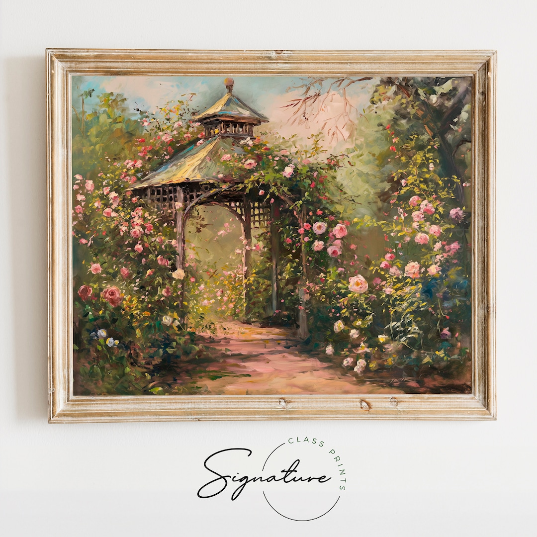 Summer Printable Garden Gazebo Painting, Climbing Roses Wall Art ...