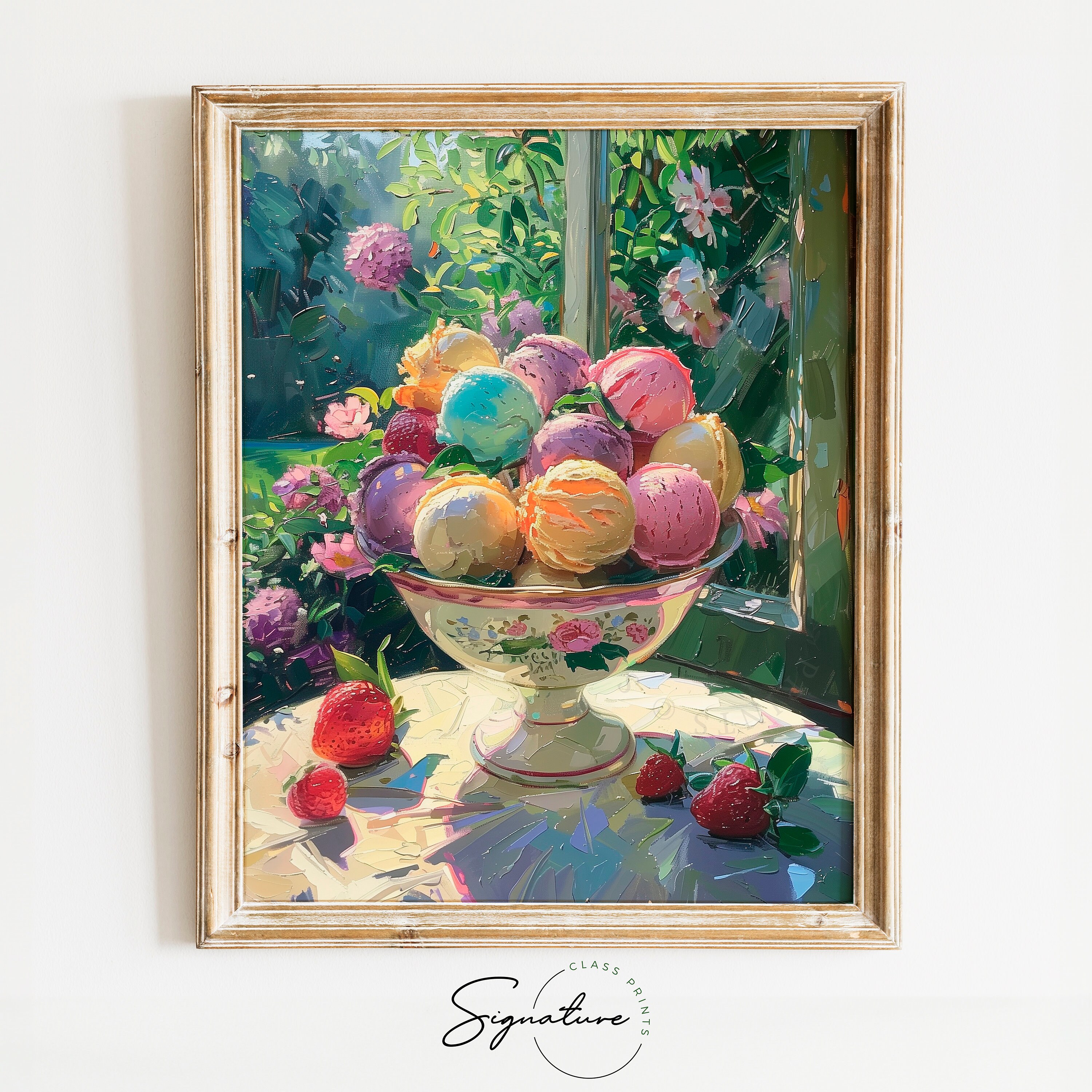 Printable Gelato on Garden Table Painting Summer Dessert Artwork ...