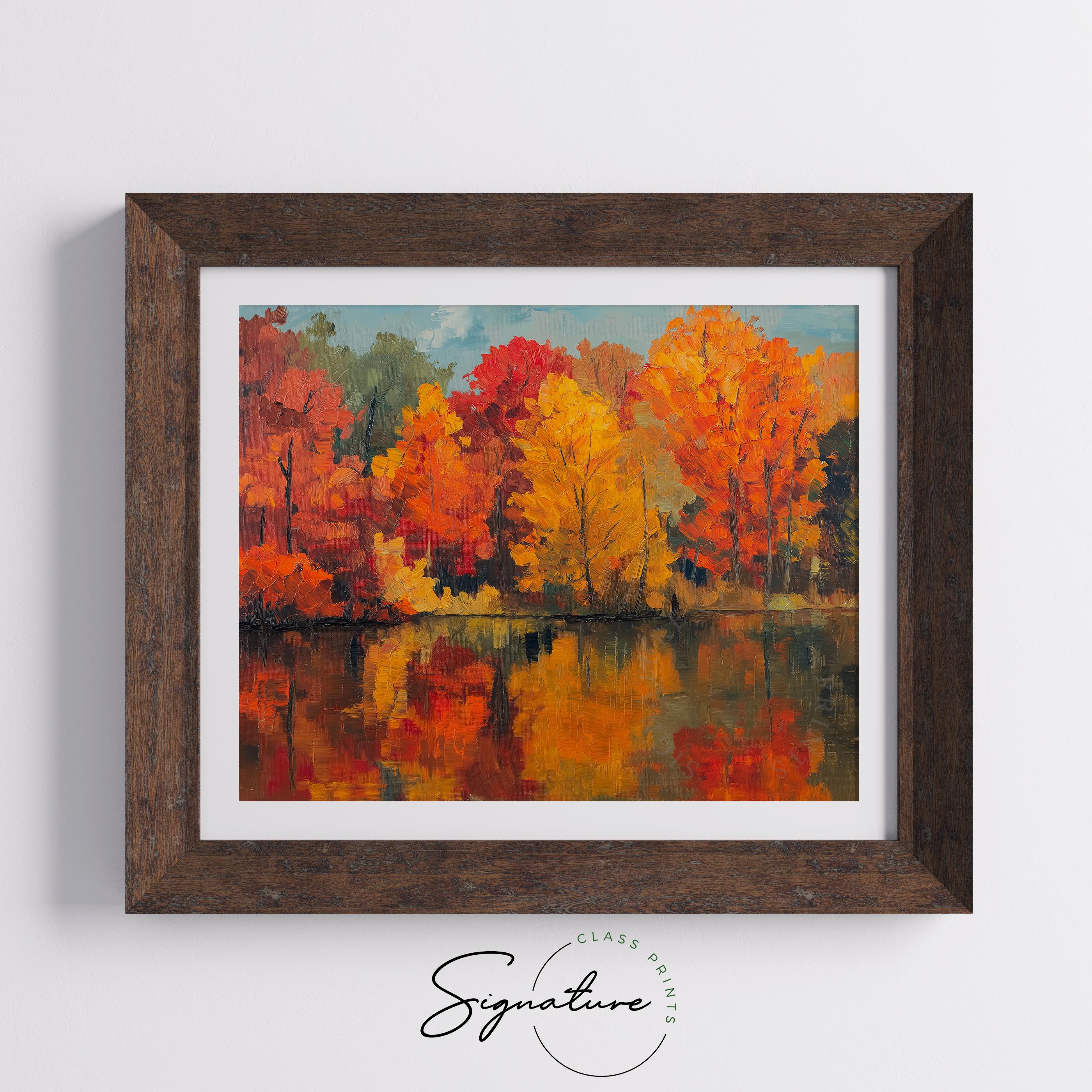 Printable Fiery Fall Foliage in Still Waters - Tranquil Lake Scene ...