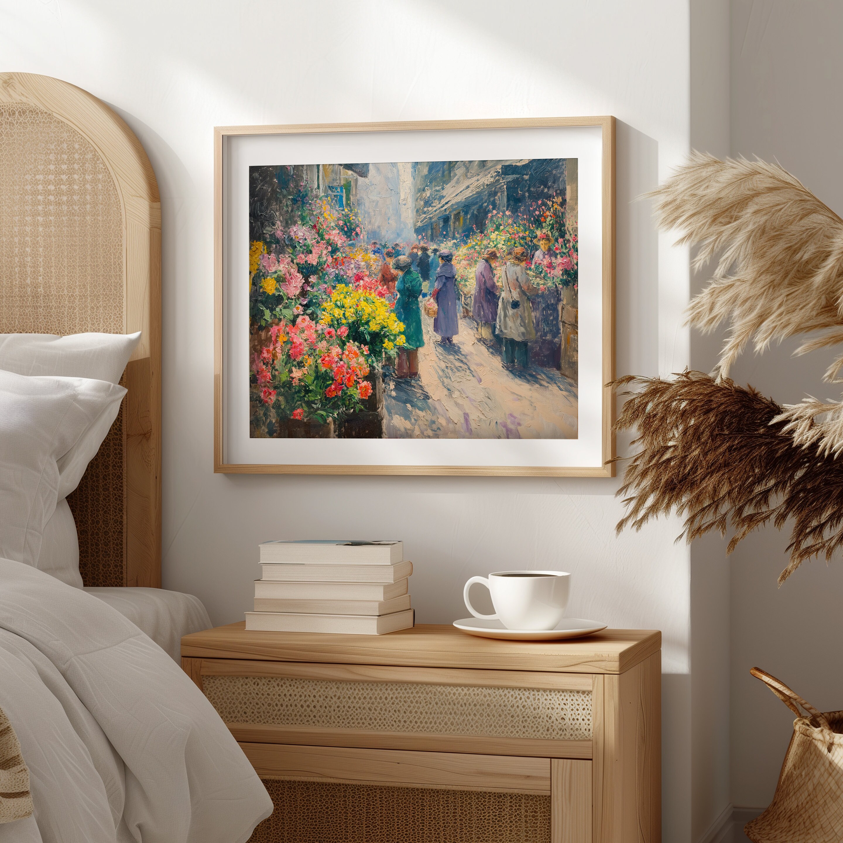 Printable Busy Flower Market Painting Vibrant Floral Scene, Bustling ...