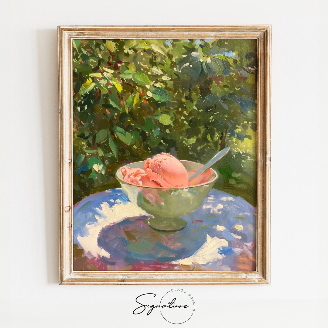 Printable Gelato in Garden Table Bowl Painting - Summer Dessert Artwork ...