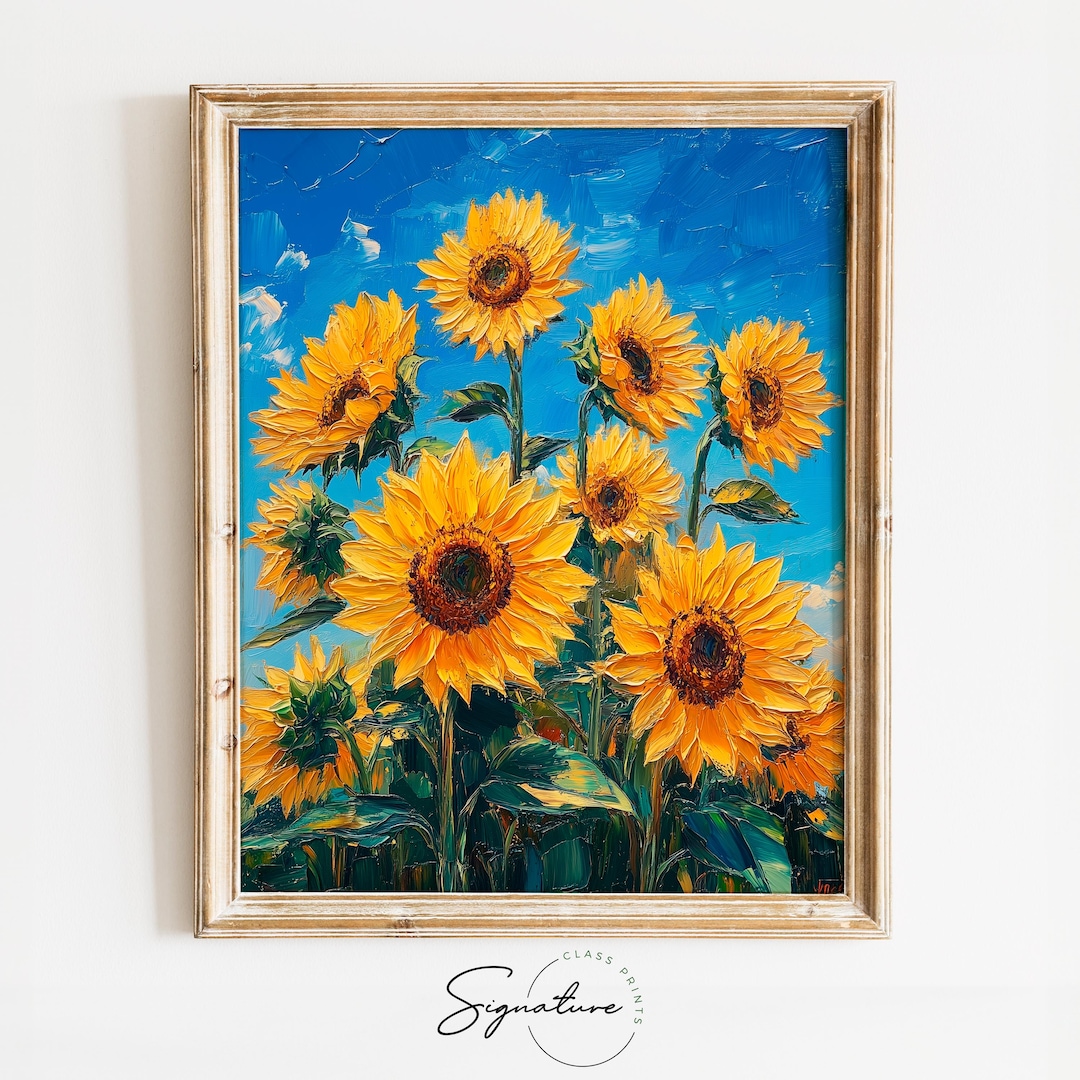 Vibrant Sunflowers Against a Blue Sky - Impressionist Floral Painting ...