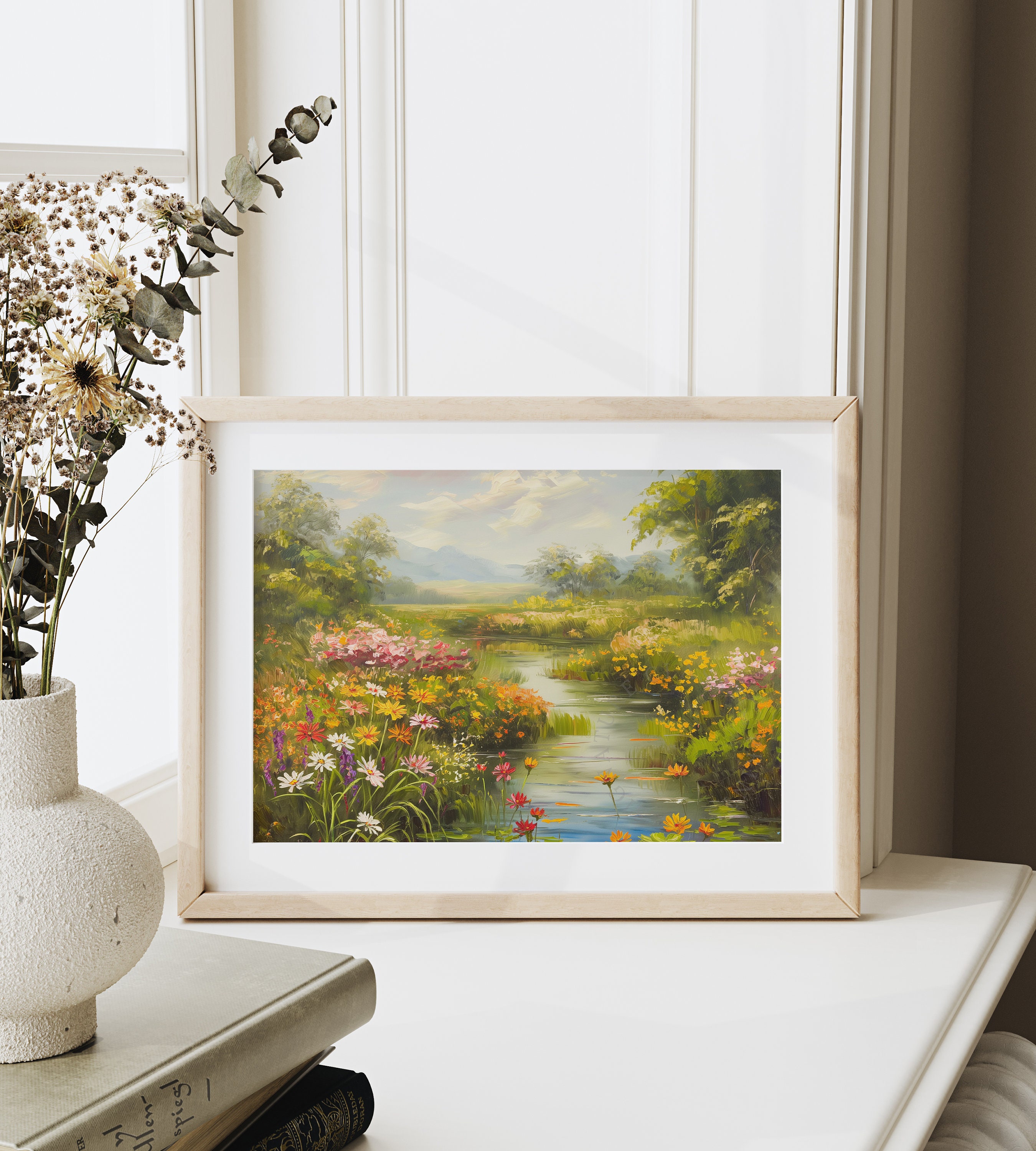 Printable Wildflower Field by Stream Peaceful Nature Artwork, Summer ...