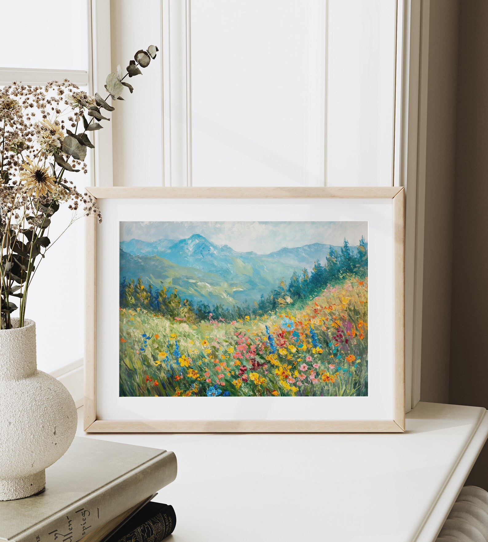 Mountain Meadow in Full Bloom Art Print - Lush Wildflower Landscape ...