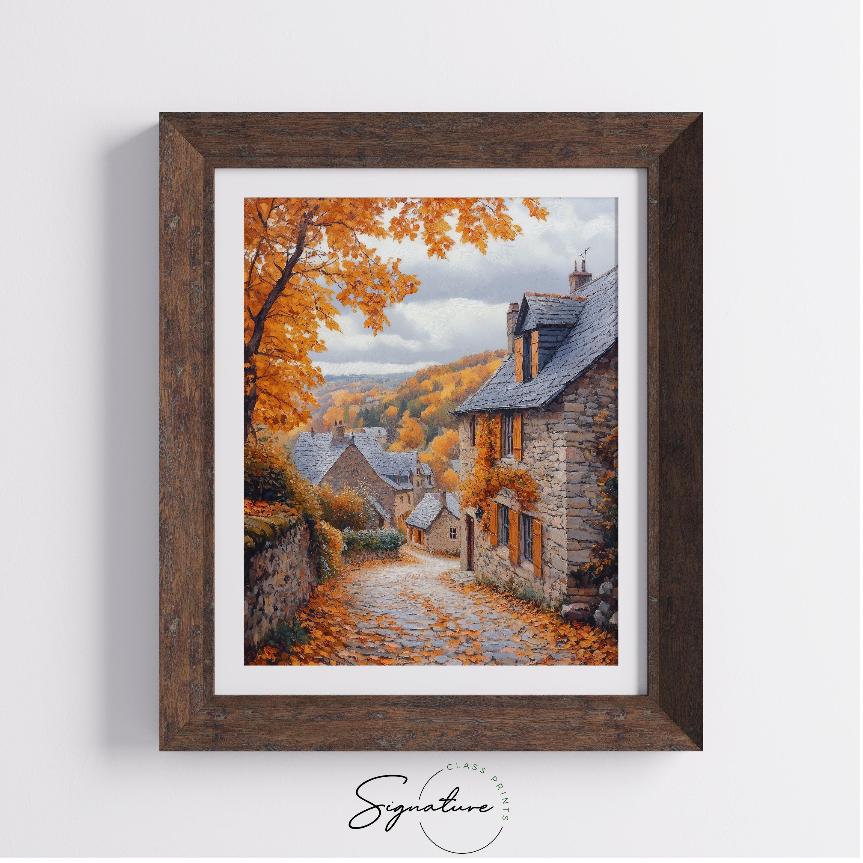 Autumn Village Lane With Stone Cottages and Ivy - Rustic Fall Landscape ...