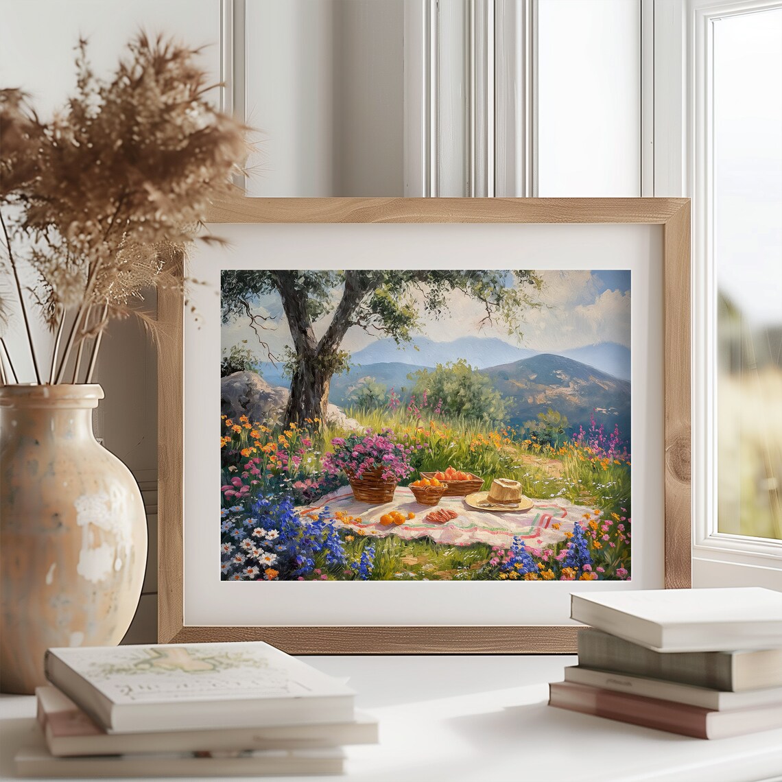 Printable Wildflower Picnic Scene Summer Flowers Artwork, Serene Garden ...