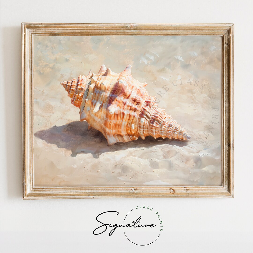 Printable Conch Shell Beach Scene, Solitary Shell Print, Sunlit ...