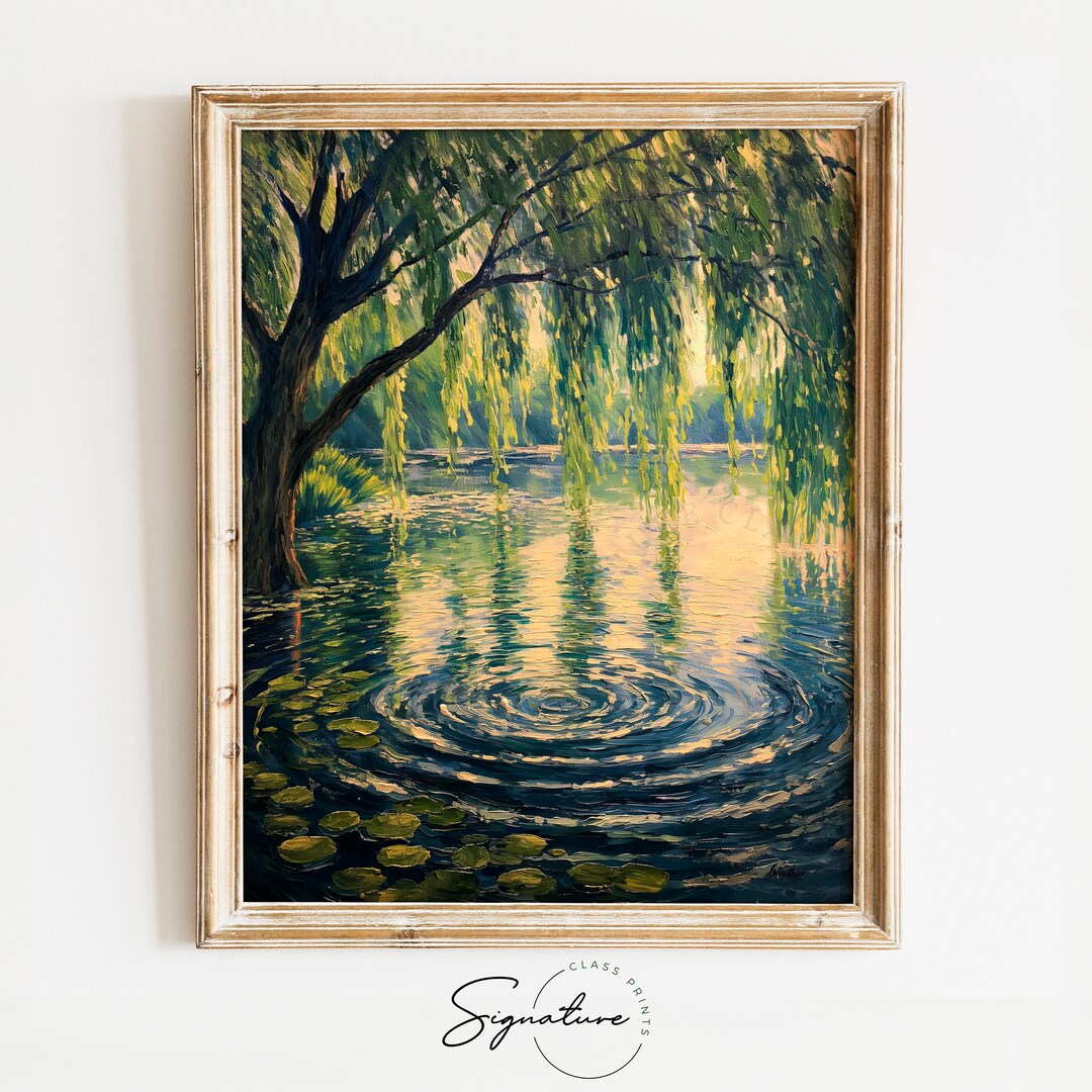Printable Peaceful Pond Art – Willow Tree Over Water, Nature Wall Decor ...