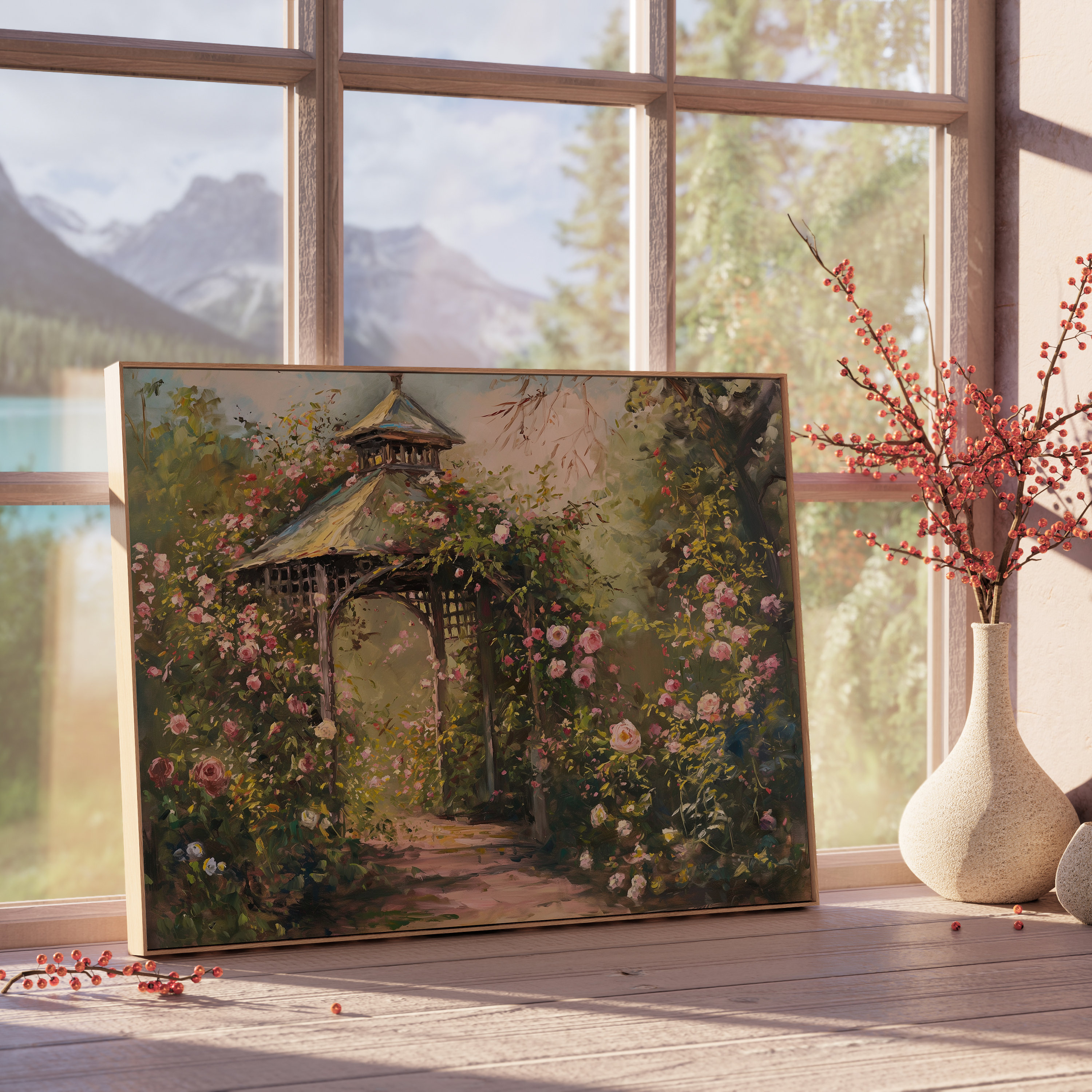 Summer Printable Garden Gazebo Painting, Climbing Roses Wall Art ...