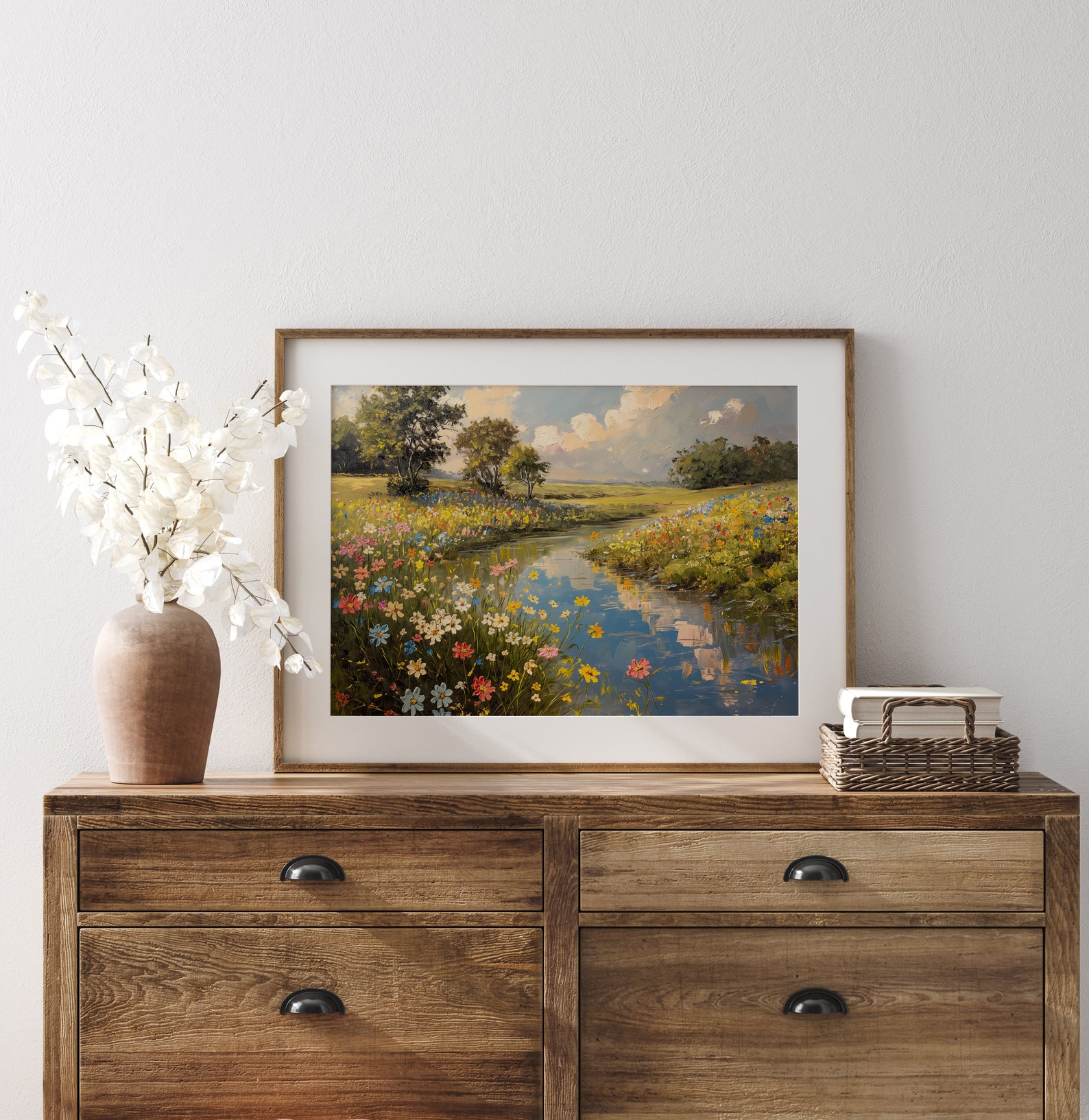 Printable Tranquil Wildflower Stream Scenic Flower Meadow Art, Summer ...