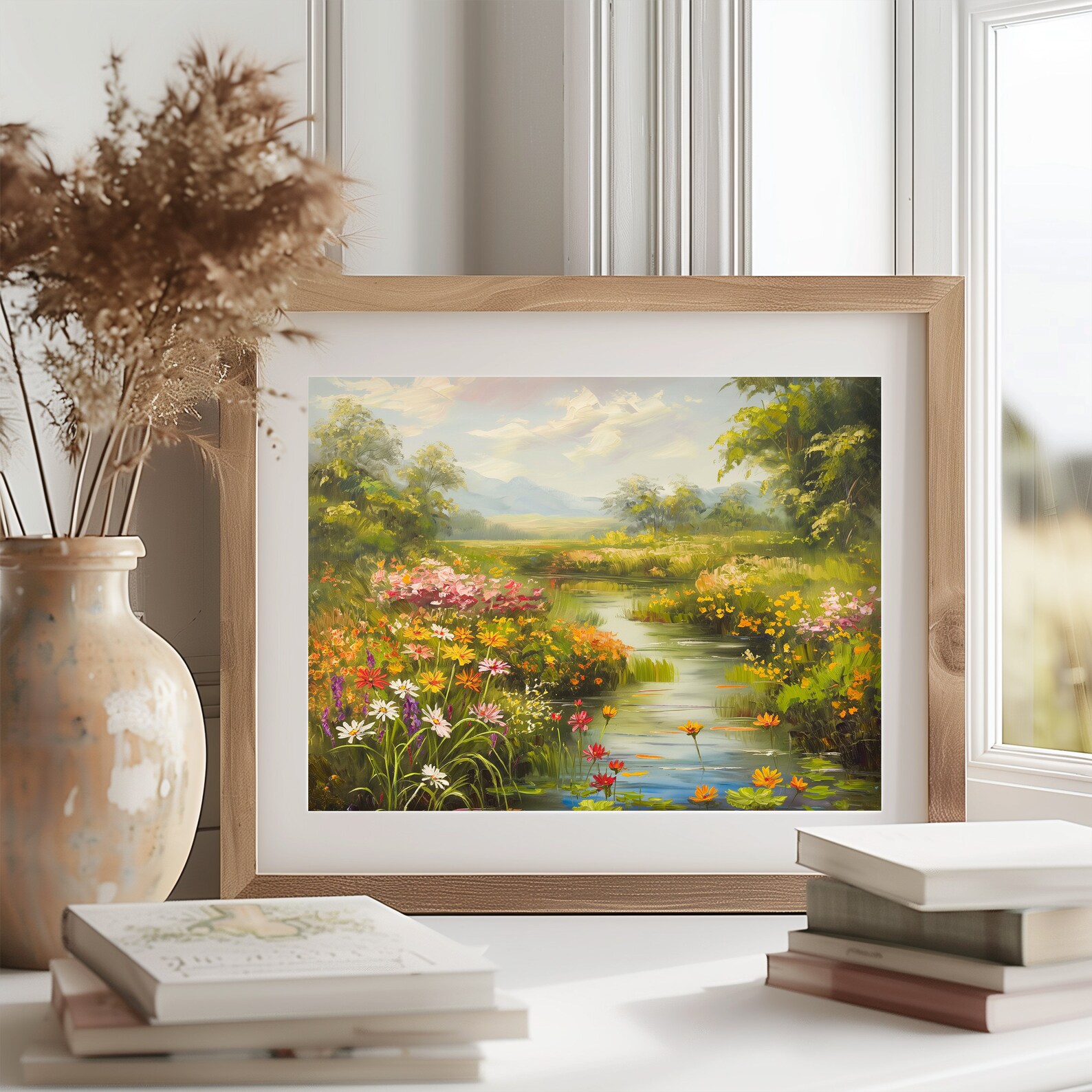 Printable Wildflower Field by Stream Peaceful Nature Artwork, Summer ...
