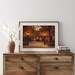 Cozy Autumn Town Square at Dusk Painting, Earthy Fall Decor, Moody Lamp ...