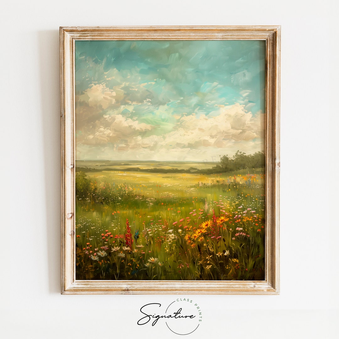 Printable Prairie Art, Wildflower Meadow Landscape Rustic Field Wall ...