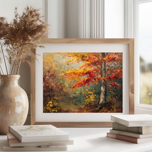 Printable Autumn Beech Tree Painting - Vibrant Fall Foliage Art, Rustic ...