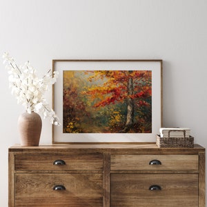 Printable Autumn Beech Tree Painting - Vibrant Fall Foliage Art, Rustic ...