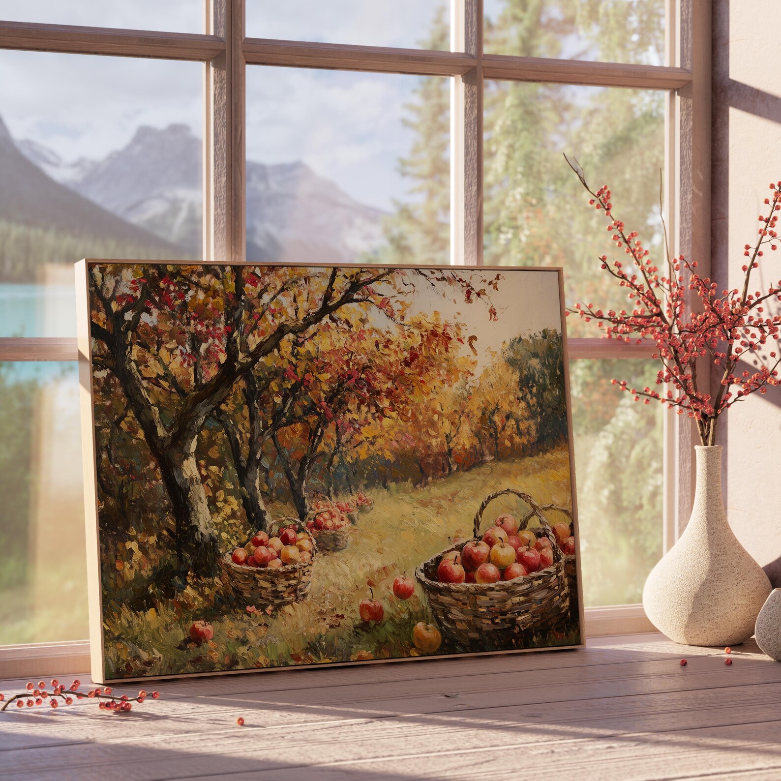 Printable Apple Orchard After Harvest - Rustic Autumn Farm Artwork ...