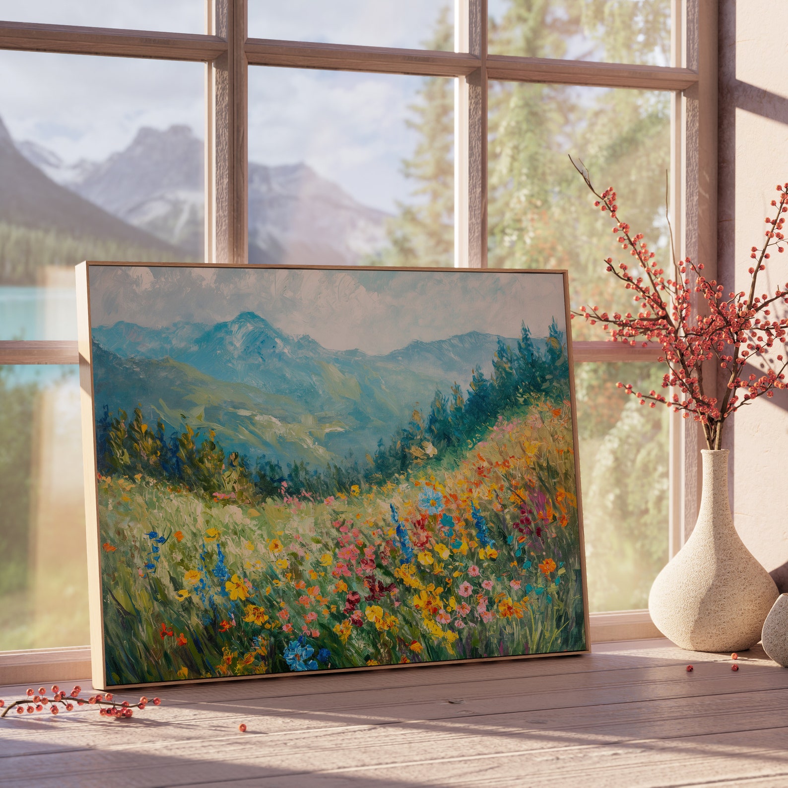 Mountain Meadow in Full Bloom Art Print - Lush Wildflower Landscape ...