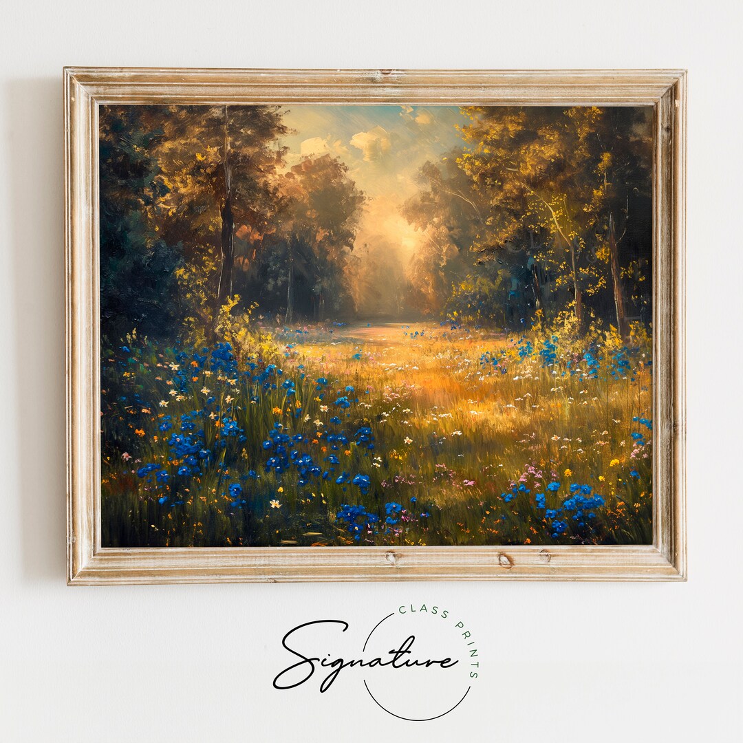 Printable Morning Light on Wildflower Bed - Serene Meadow Artwork ...