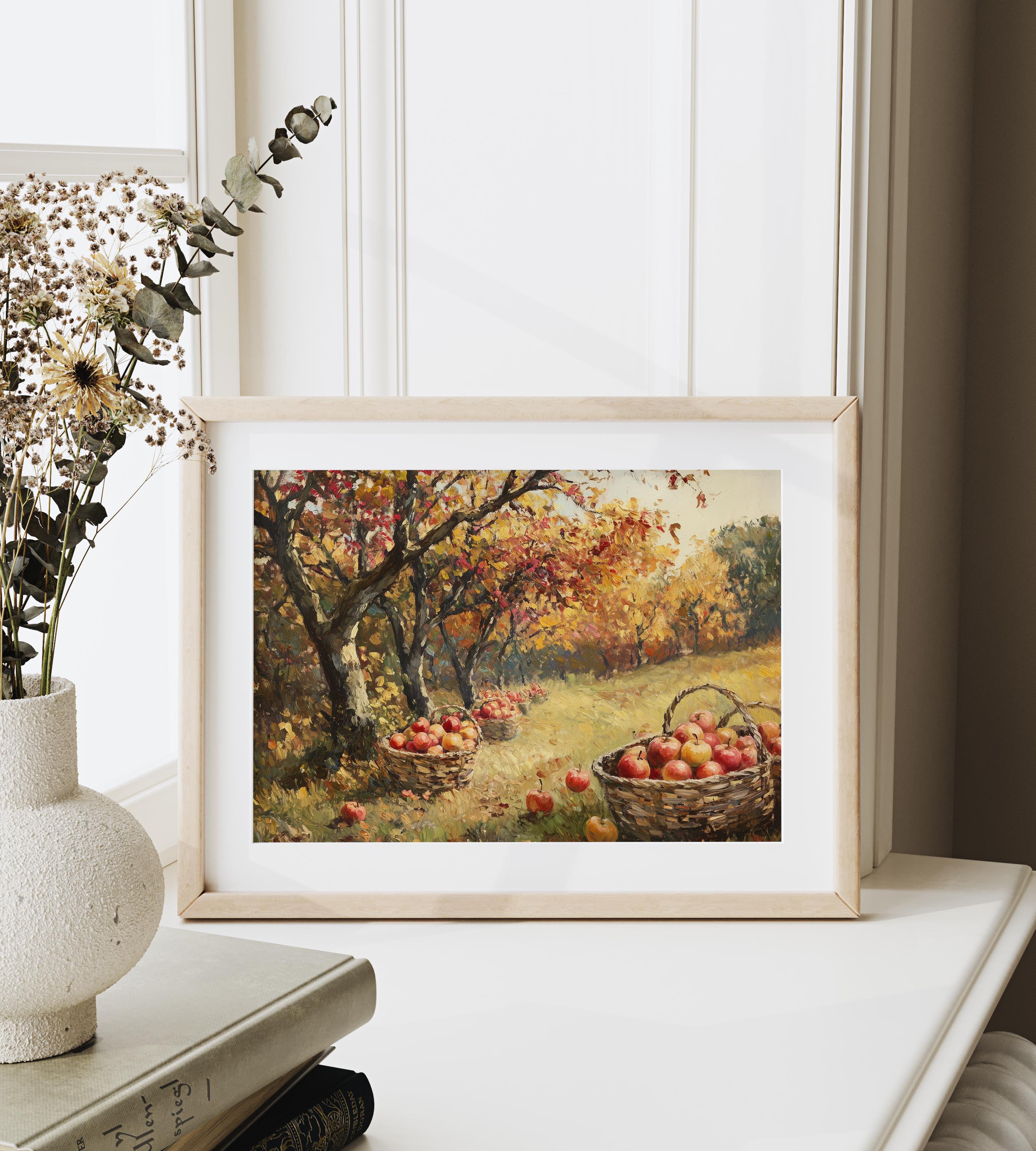 Printable Apple Orchard After Harvest - Rustic Autumn Farm Artwork ...