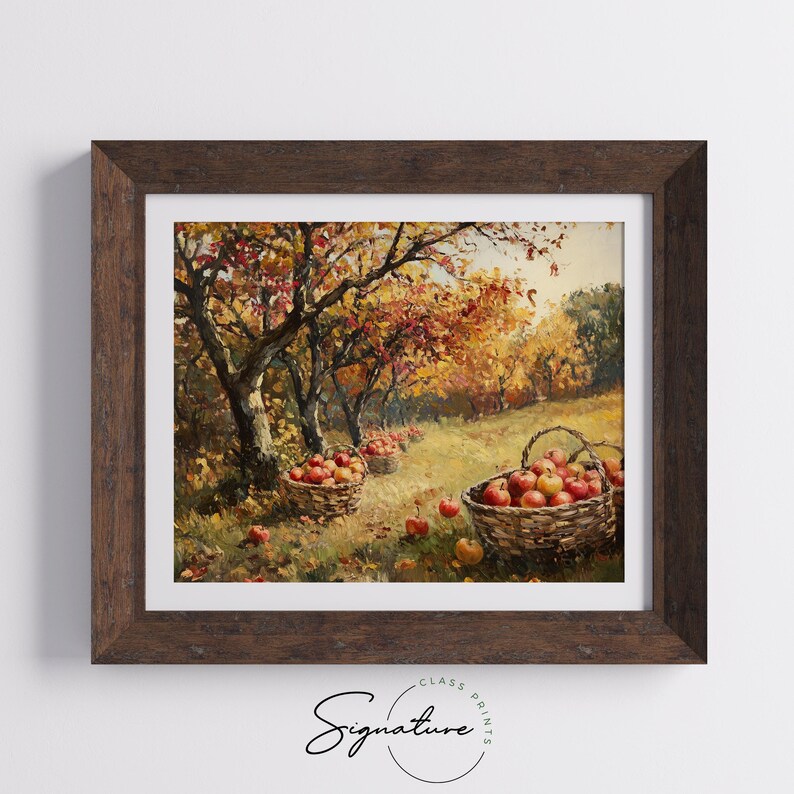 Printable Apple Orchard After Harvest - Rustic Autumn Farm Artwork ...