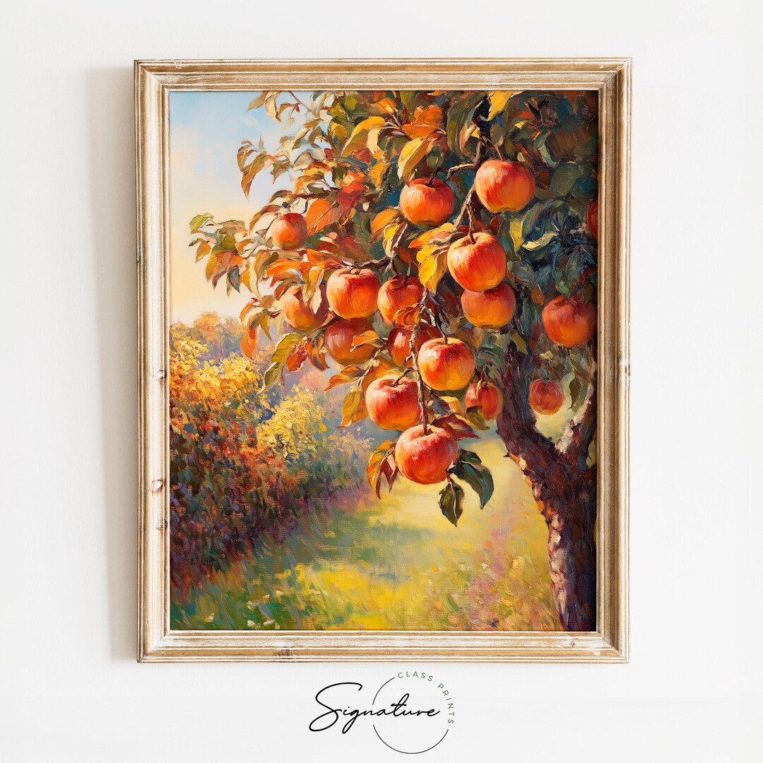 Huerto otoñal imprimible con manzanas maduras: cuadro de cosecha de ...