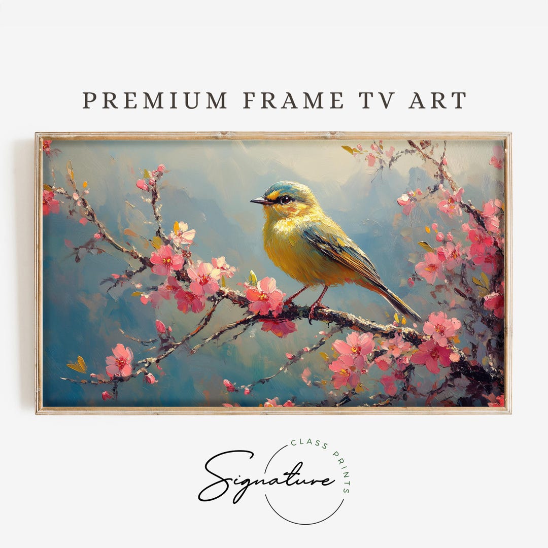 Goldcrest Plum Tree Bird Art TV Art Spring, Samsung Frame TV Art ...