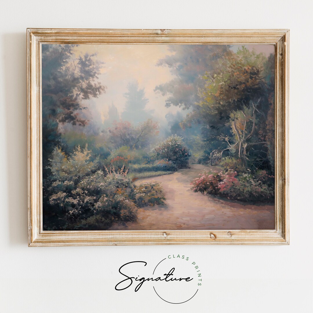 Misty Morning in a French Garden Enchanting Landscape Art, Soft Pastel ...