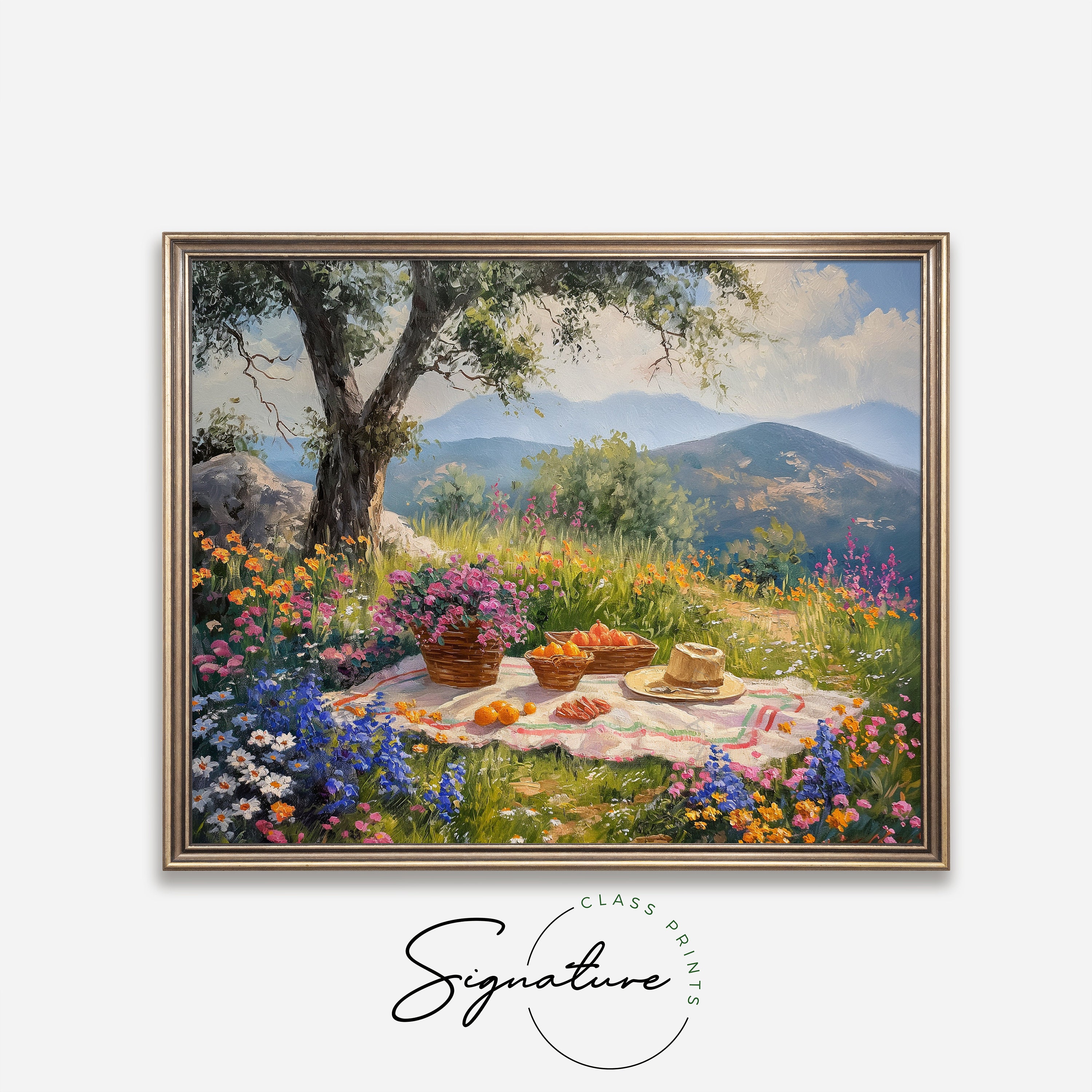 Printable Wildflower Picnic Scene Summer Flowers Artwork, Serene Garden ...