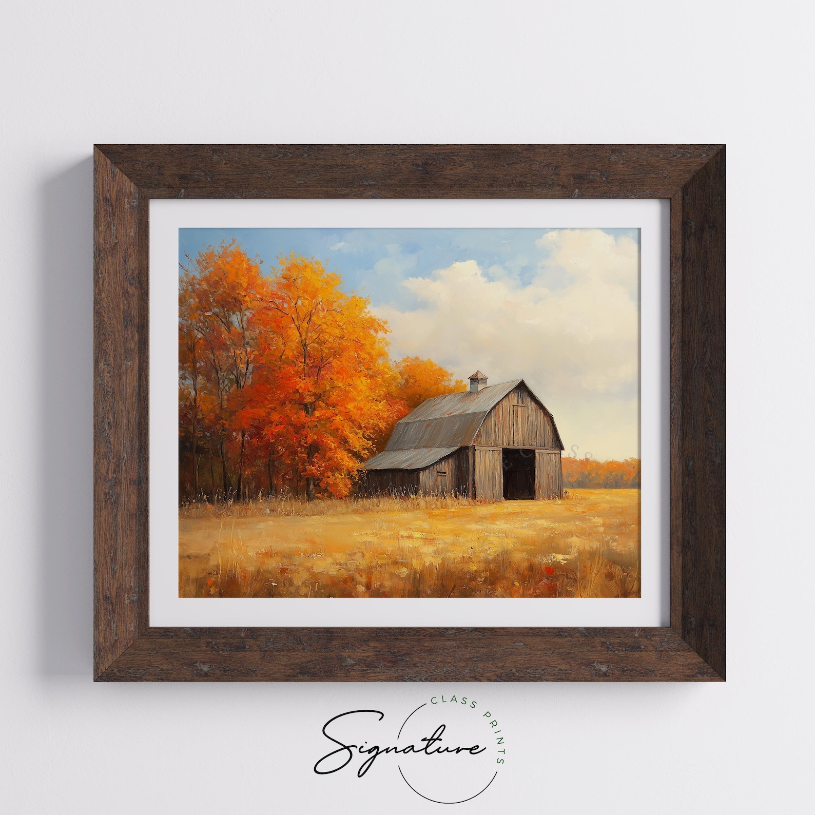 Rustic Barn Amid Autumn Fields Painting, Earthy Farmhouse Fall Decor ...