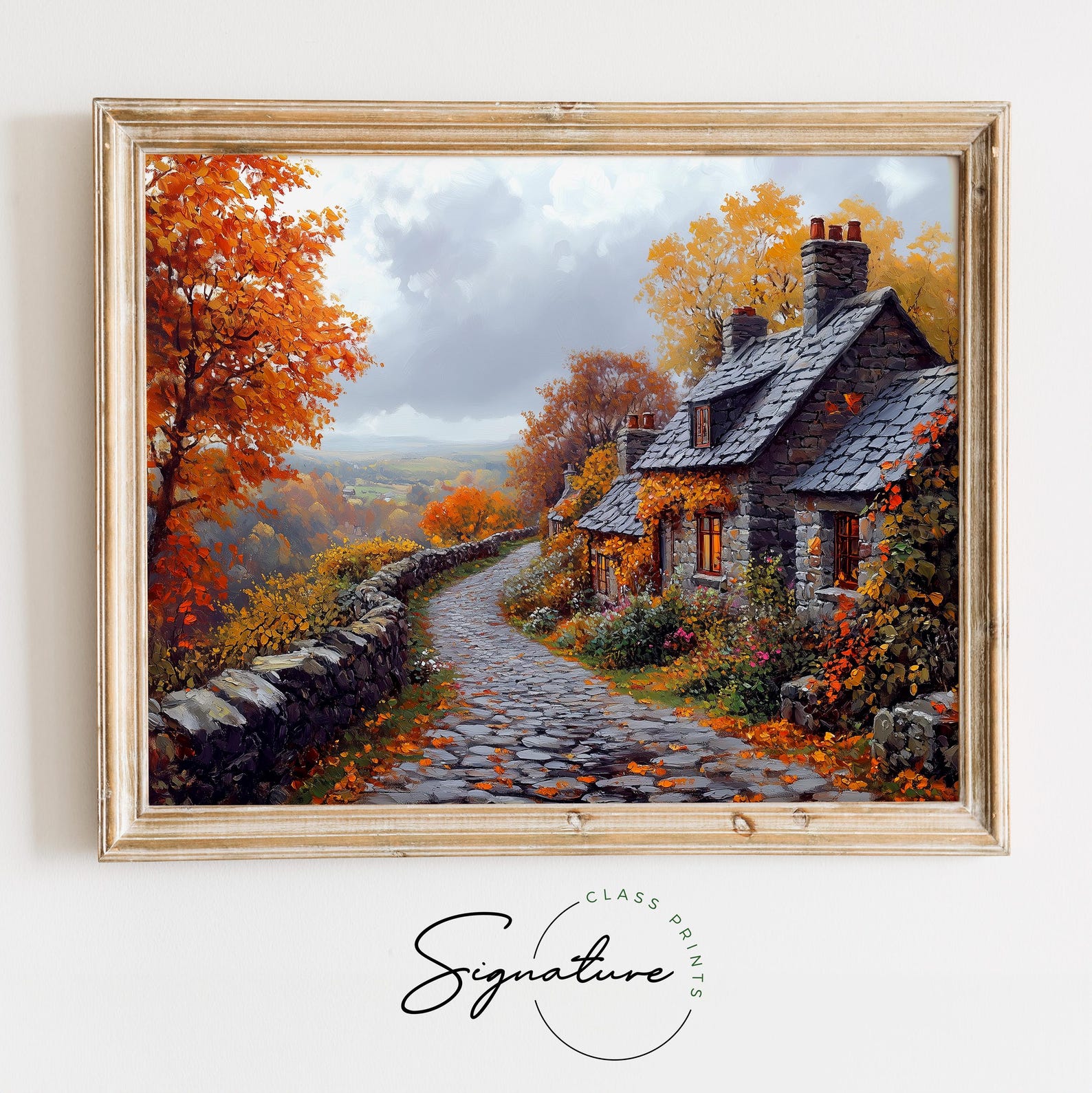 Cobblestone Path With Ivy-covered Cottage in Autumn - Rustic Fall ...