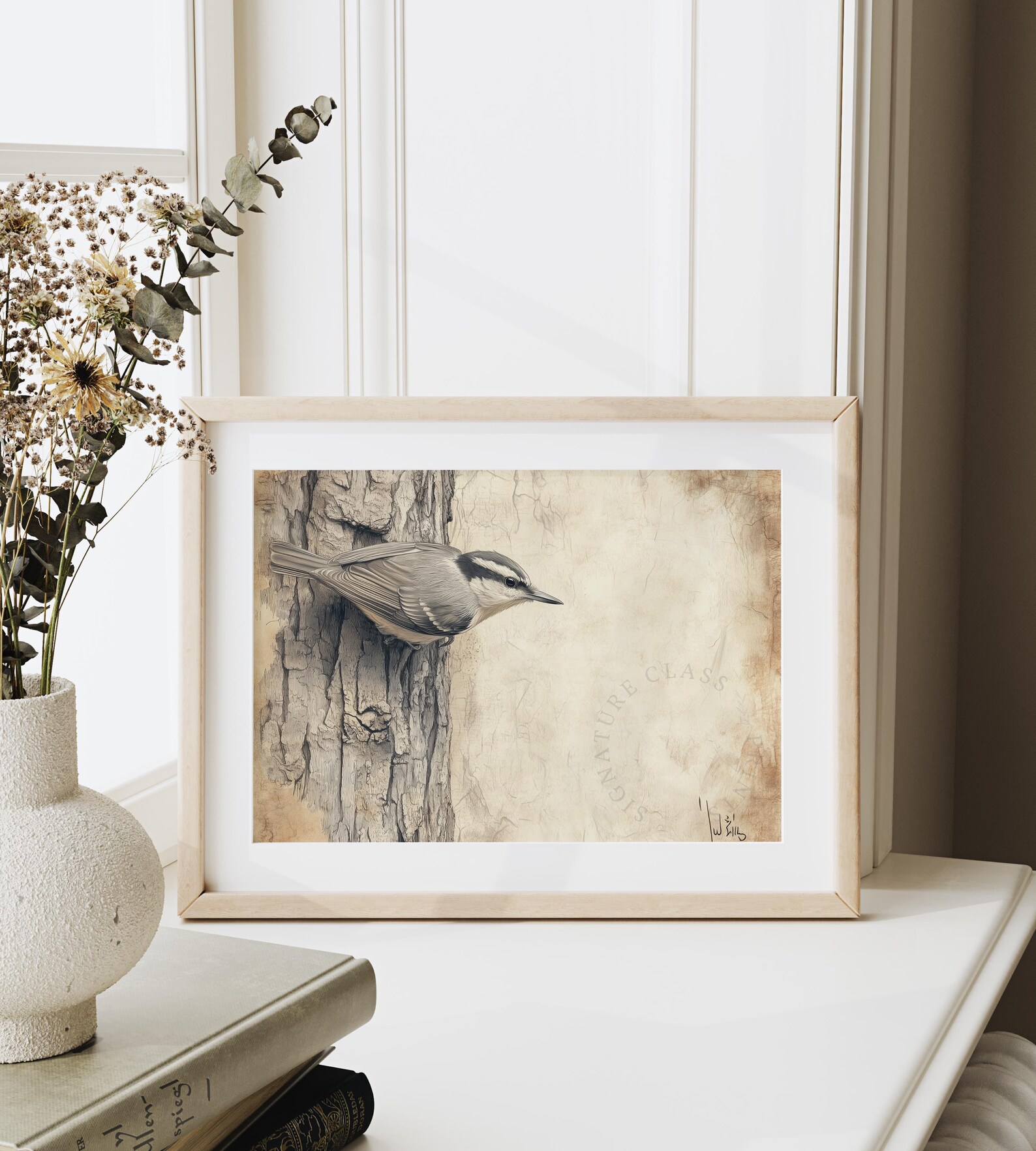 Nuthatch Climbing Tree Printable Sketch - Rustic Vintage Bird ...