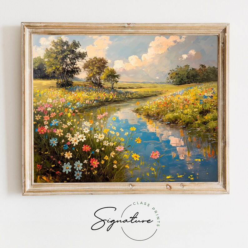Printable Tranquil Wildflower Stream Scenic Flower Meadow Art, Summer ...