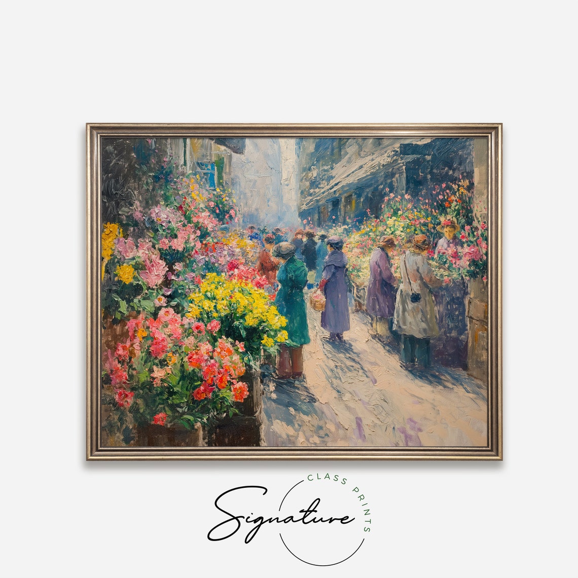 Printable Busy Flower Market Painting Vibrant Floral Scene, Bustling ...