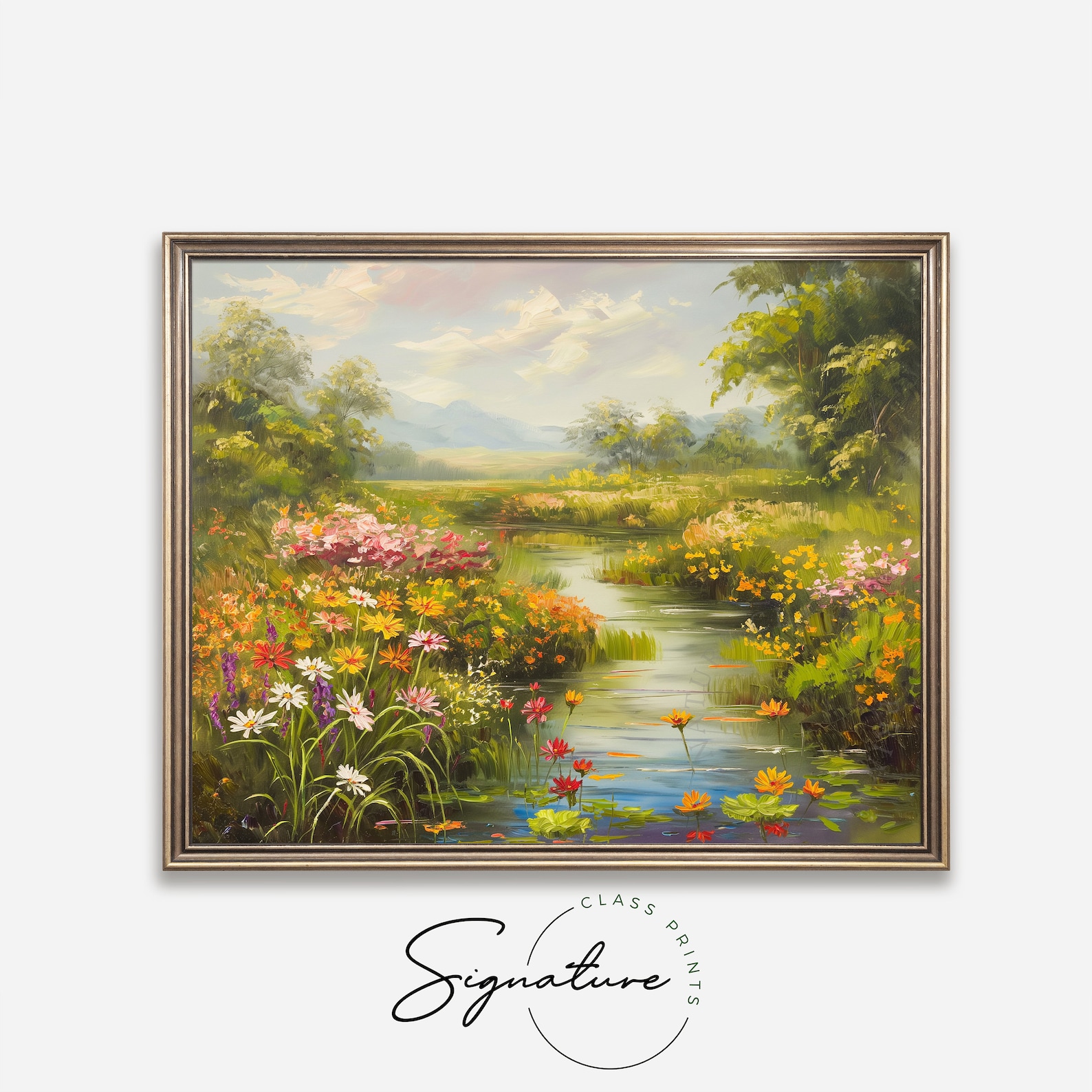 Printable Wildflower Field by Stream Peaceful Nature Artwork, Summer ...