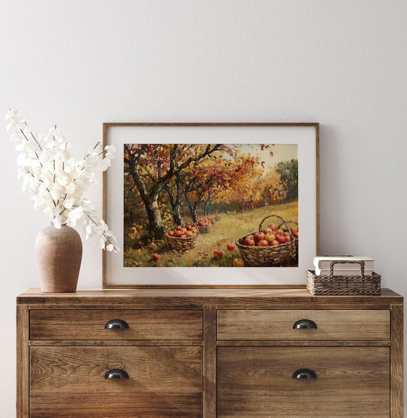 Printable Apple Orchard After Harvest - Rustic Autumn Farm Artwork ...