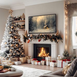 Snowy Cabin With Smoke Frame TV Art, Cozy Christmas Country Scene ...