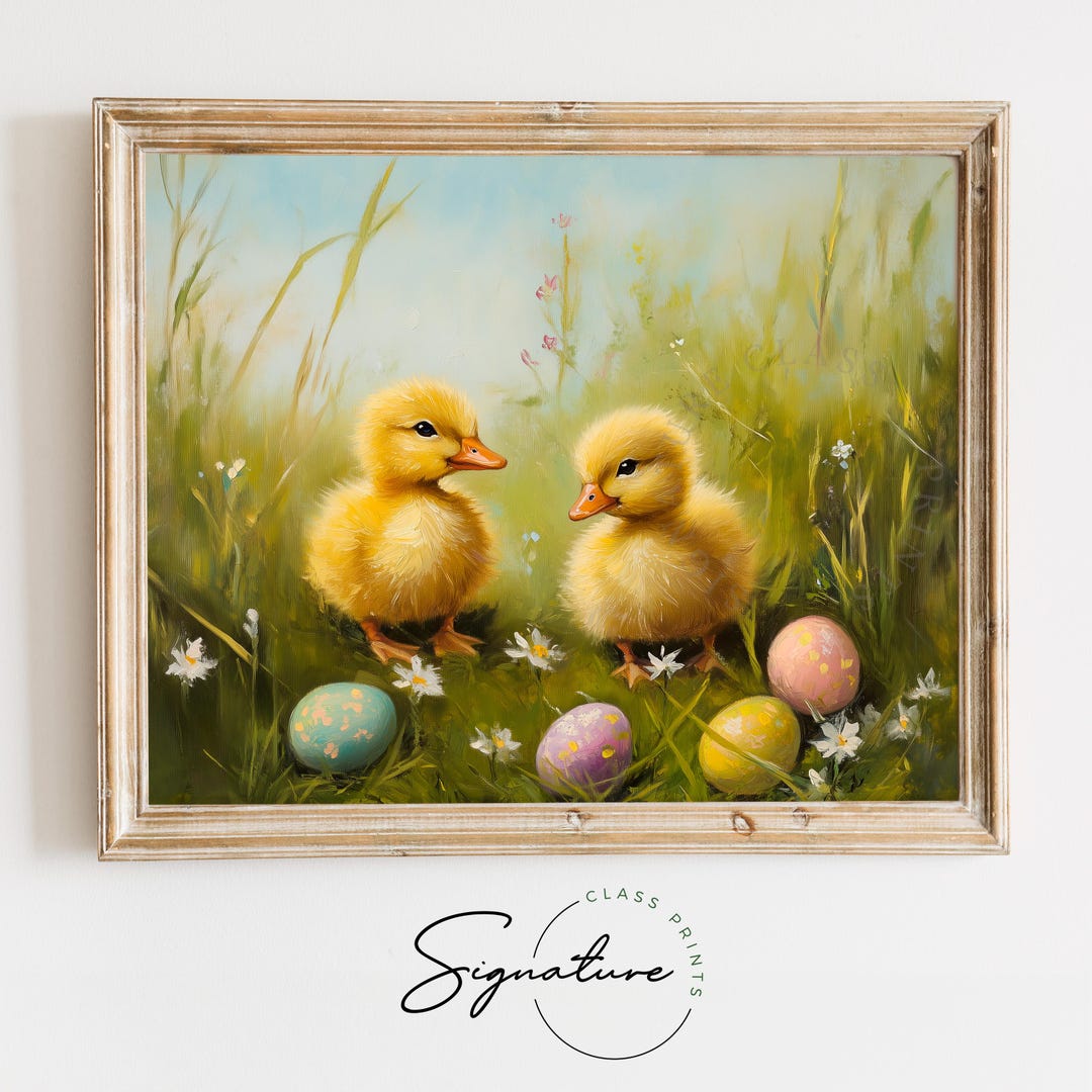 Tiny Ducklings With Colorful Easter Eggs - Spring Printable, Vintage ...