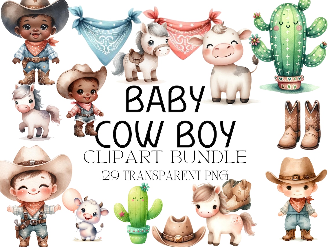 Baby Boy Cowboy Clipart, Cowboy Boots, Baby Shower, Horse Clipart ...