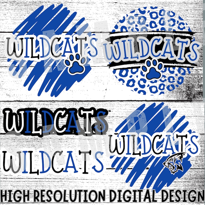 Wildcats Mascot PNG Bundle: Blue & White Digital Designs (300 Dpi) - Etsy