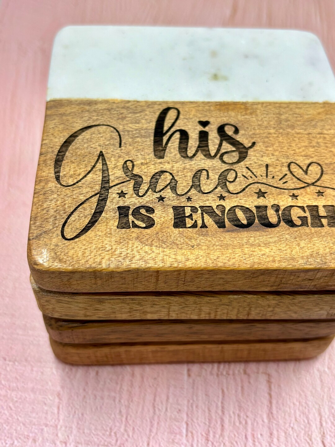 Engraved Wood & Marble Coasters Set of 4 Faith and Scripture Easter ...
